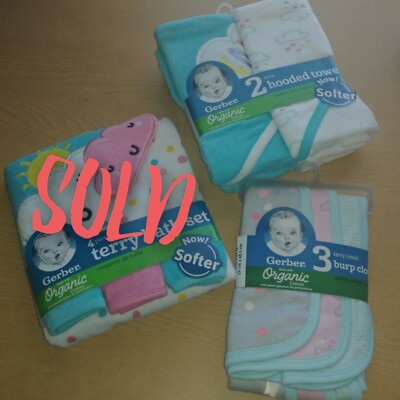 Gerber Baby Girls Organic 4 Piece Terry Bath Set Hooded Towel ...