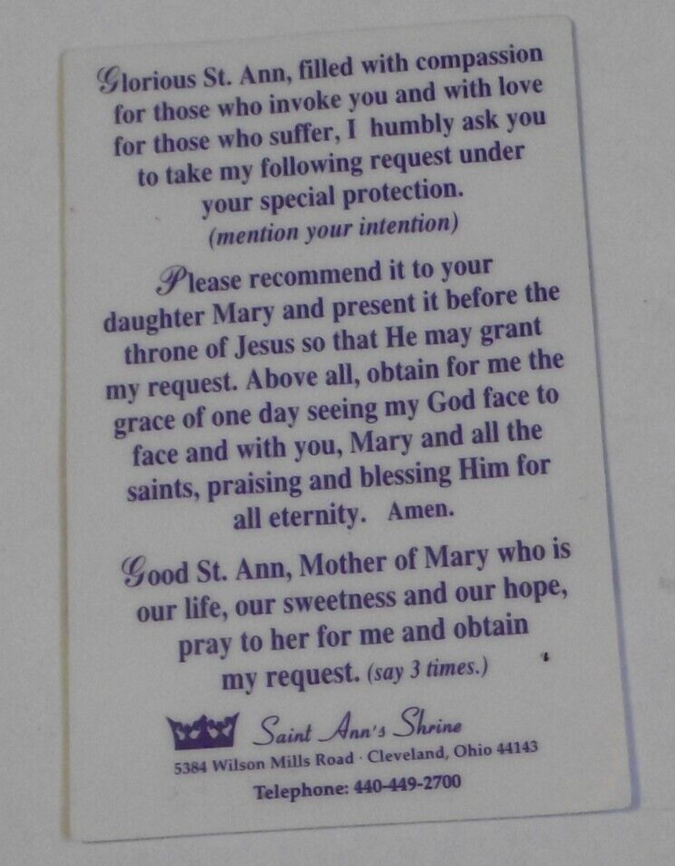 Pocket prayer relic card Good Saint Ann Anne mother of Virgin Mary pray ...