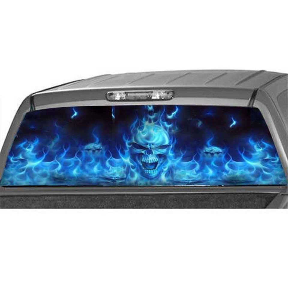 Blue Flaming Skull Rear Window Graphic Tint Decal Sticker Fit For Car ...