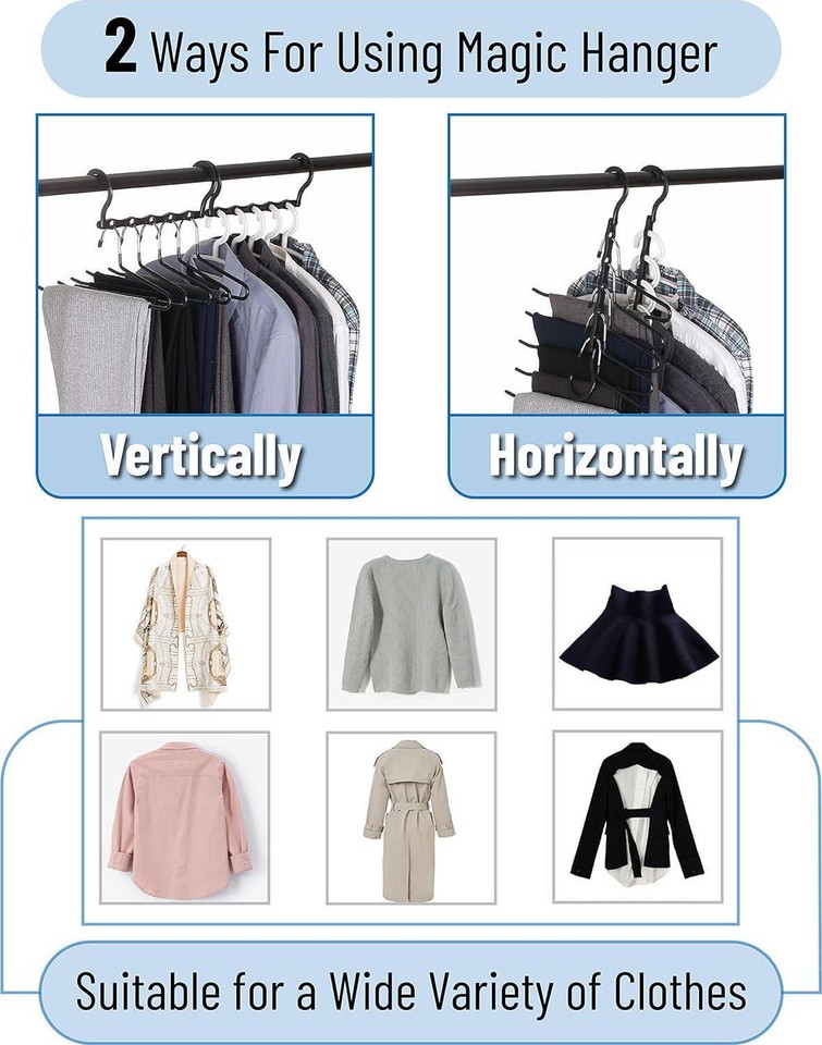 Space Saving Hangers, Black, 8 Pack, Clothes Hangers Space Saving ...