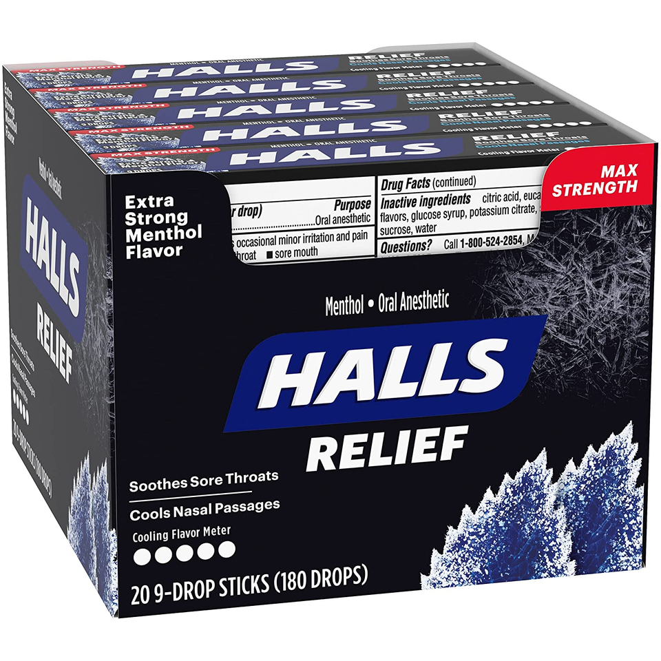 HALLS Relief Max Strength Extra Strong Menthol Throat Drops, 20 Packs ...