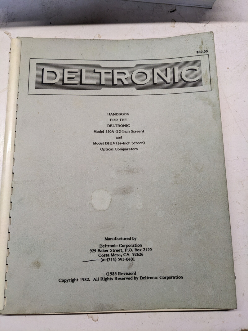 DELTRONIC HANDBOOK 331 DH14 OPTICAL COMPARATORS 1982 OPERATOR MANUAL INSTRUCTION | eBay