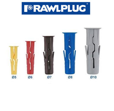 GENUINE RAWLPLUG UNO Screw Wall Plugs Yellow Red Brown Blue Grey 96 ...