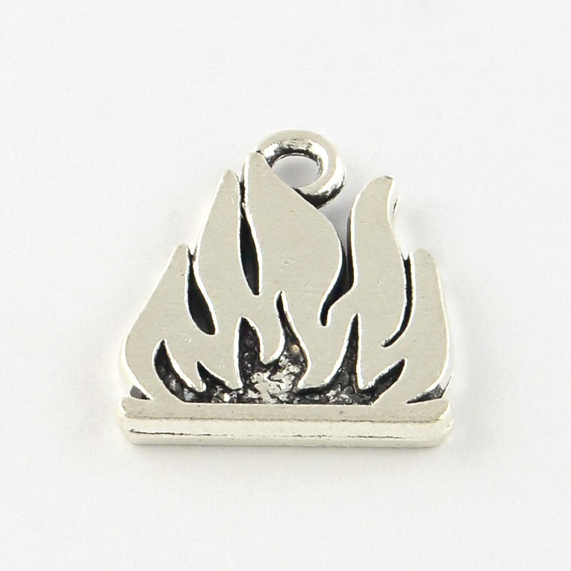 Flame Campfire Charms Camping Charm Antique Silver Double Sided 18 x 16 ...