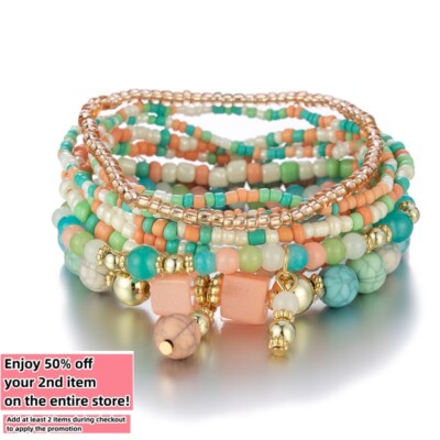 Stack Layering Beads Wrap Bracelet W/ Charms Bohemian Stretch Multi ...