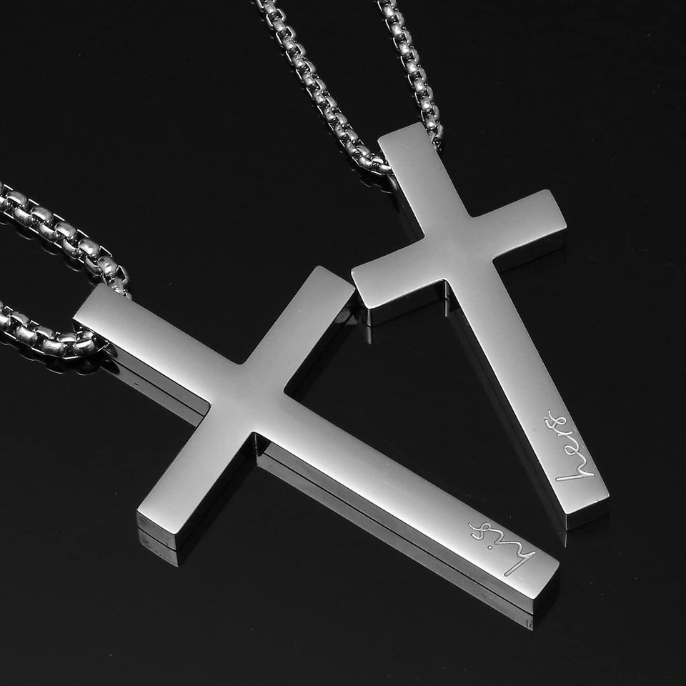 Couple Cross Necklace Set His Hers Stainless Steel Pendant Necklace ...