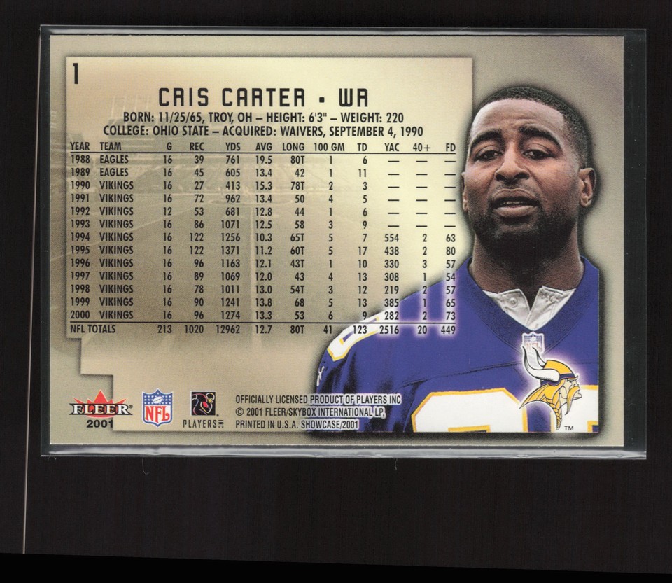 2001 Fleer Showcase #1 Cris Carter Minnesota Vikings | eBay