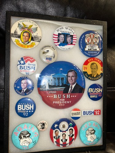 Huge Lot of 16 George HW Bush Campaign Button Pins in Display-1988 ...