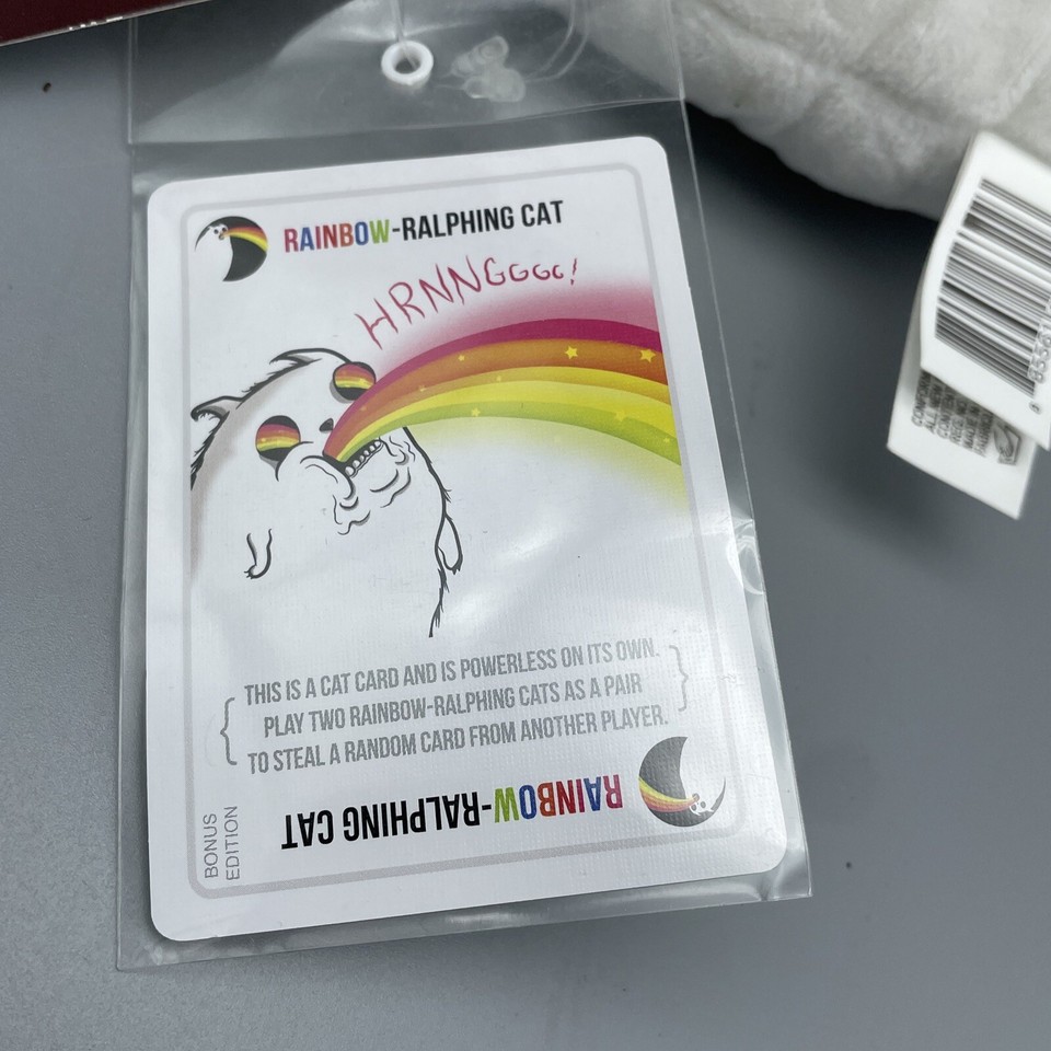 Exploding Kittens Rainbow Ralphing Cat with Bonus Card NWT White Kitty ...