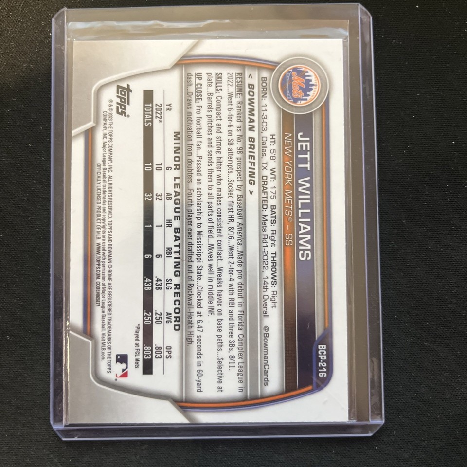 2023 Bowman Chrome Jett Williams BCP-216 Shimmer Refractor | New York ...