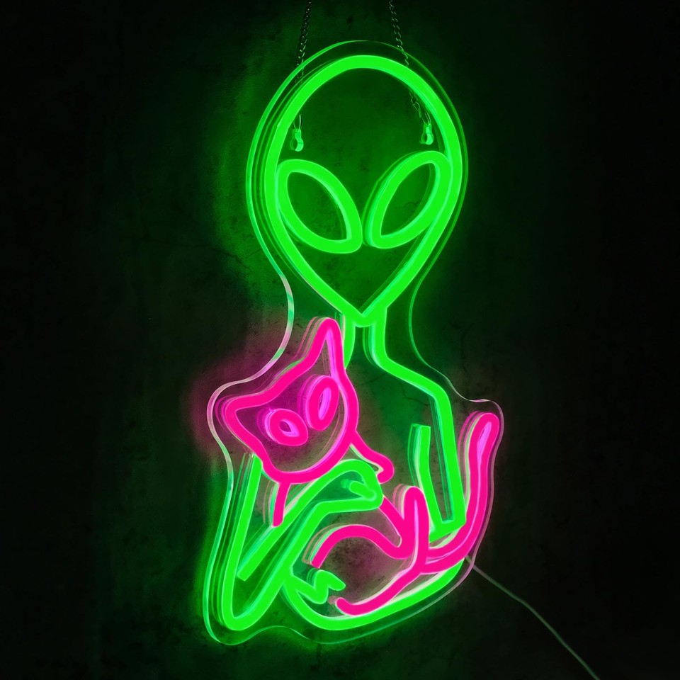 Alien Neon Sign for Wall Decor Dimmable Aliens Cat Led Lights Signs for ...