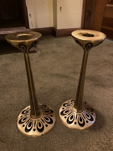 Pair Israel Hen Holan Judaica Shabbat Brass Candlestick Holders 11 ...