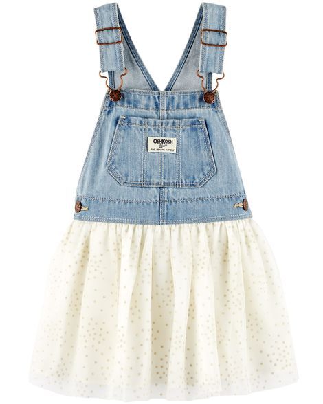 New OshKosh Girls Dress Ivory Sparkle Tulle Skirt Overalls NWT 18 24m 2 ...