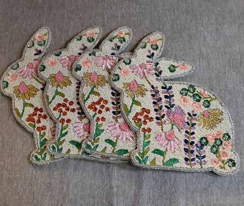 Easter Bunny Shaped Floral Beaded Placemats Set/4 Rachel Zoe | eBay