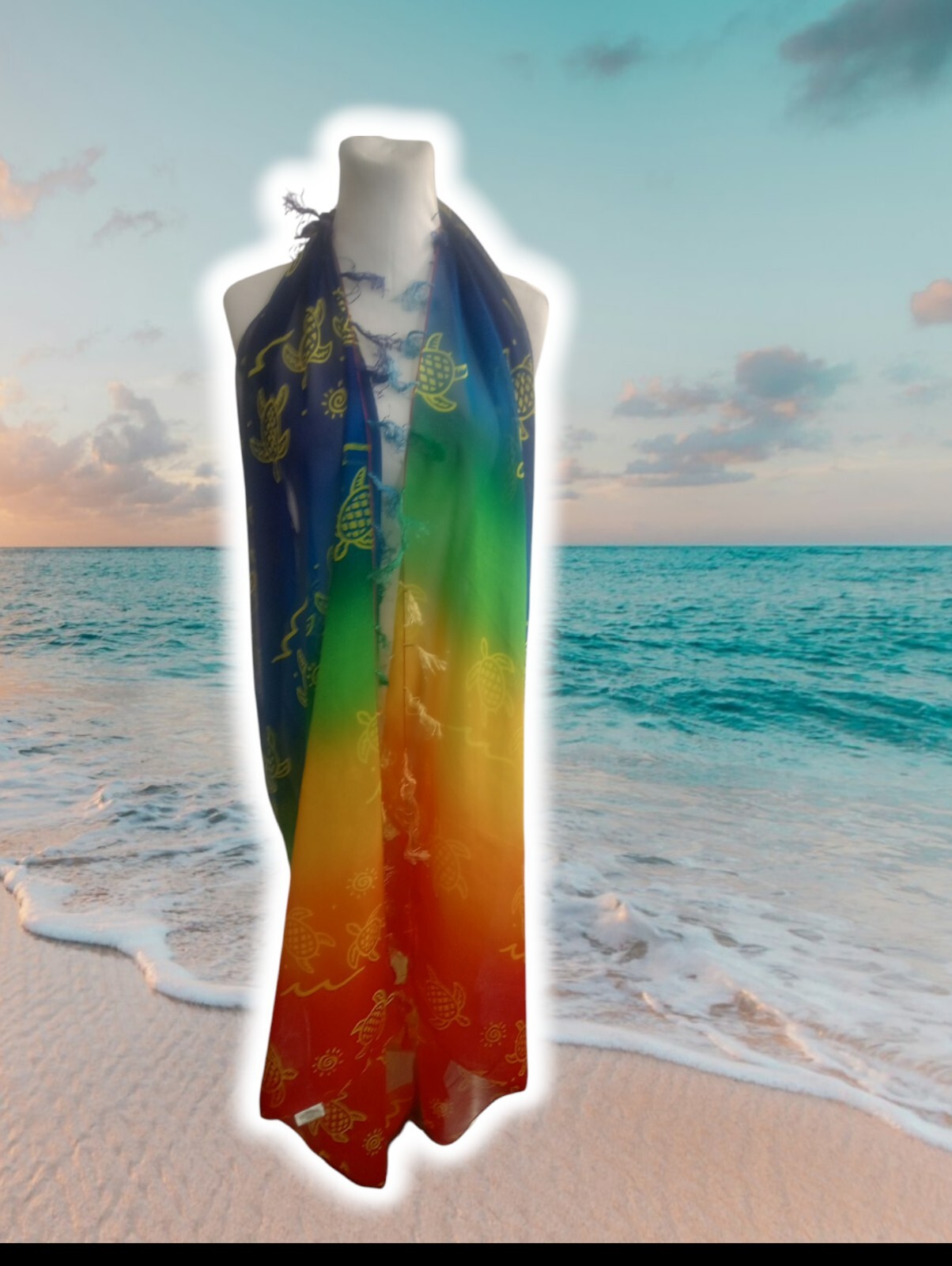 Rima Imar Sheer Sarong Sea Turtle Print Scarf Shawl W… - Gem