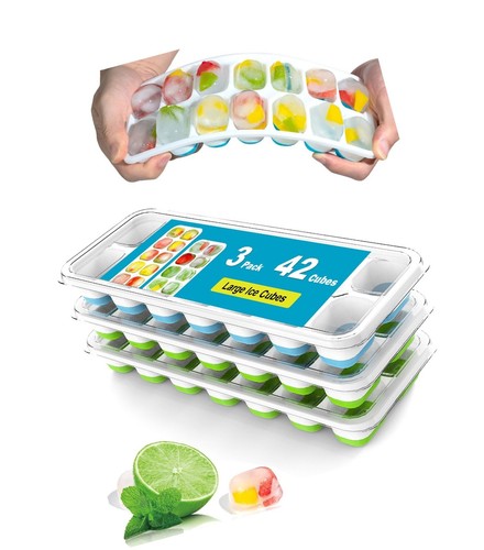Ice Cube Trays for Freezer - 3 Pack 42 Cubes, Easy to Release Silicone ...