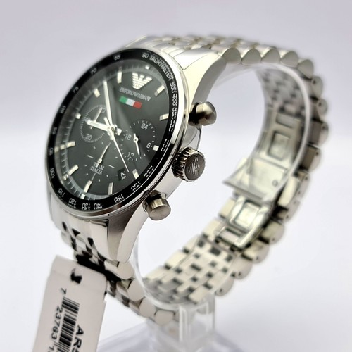 NEW GENUINE EMPORIO ARMANI TAZIO AR5983 BLACK DIAL STAINLESS STEEL MEN ...