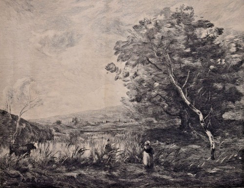 COROT Gravure Originale ENVOI CHARLES JOSEPH BEAUVERIE 40X32 cm Paysage ...