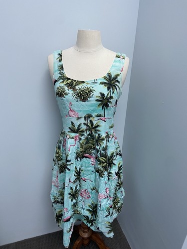 Ruby Belle Flamingo Dress Rockabilly Pin Up Green Pink Size 10 Fit And ...