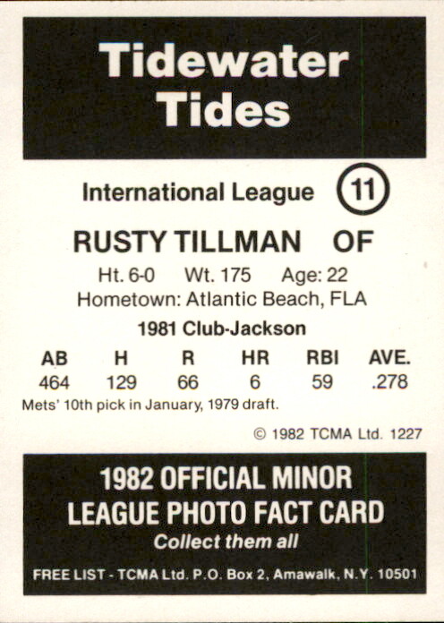 1982 Tidewater Tides TCMA #11 Rusty Tillman Atlantic Beach Florida ...