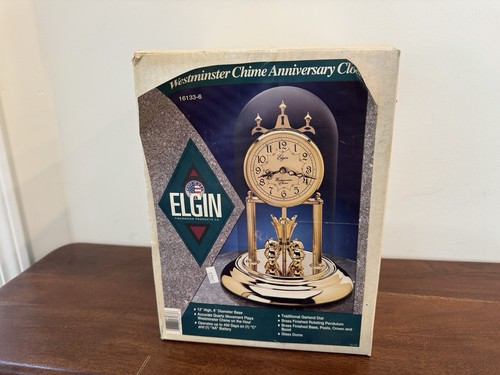 NOS Elgin American Anniversary Clock With Glass Dome & Westminster ...