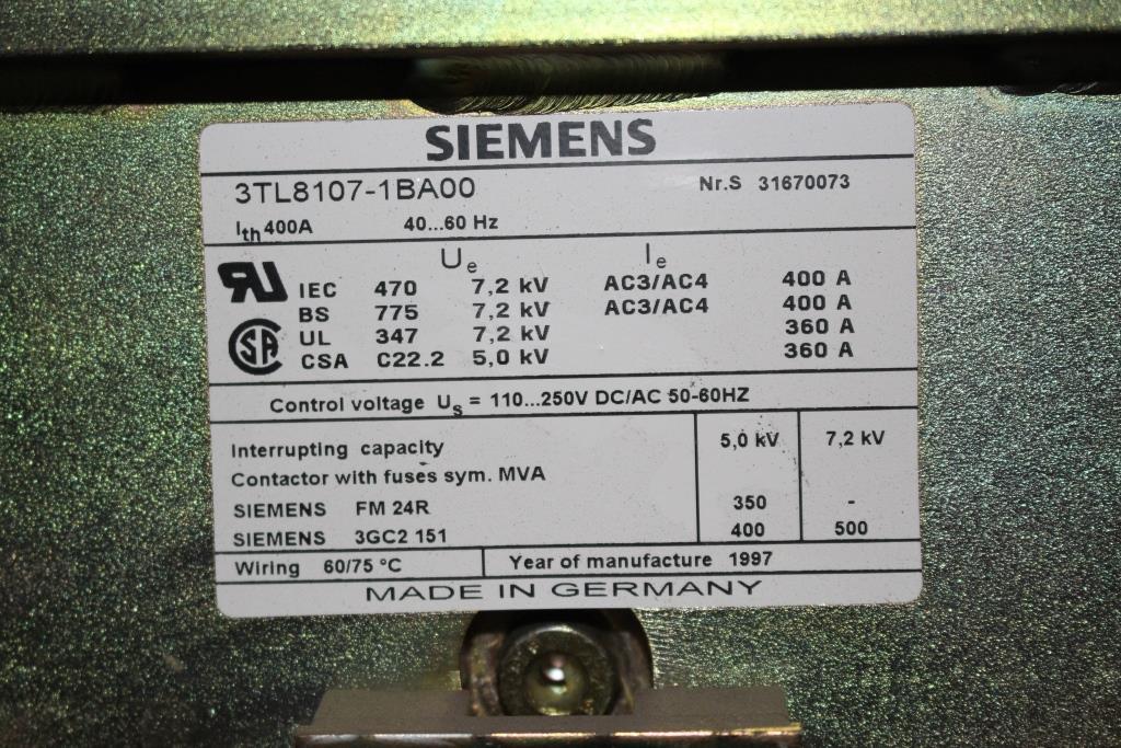 Siemens Series 81000 Medium Voltage Motor Control Center Section with ...