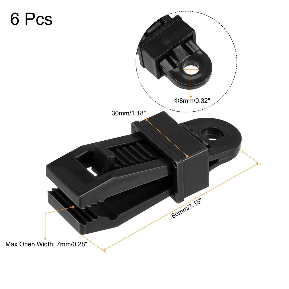 6pcs Tarp Clips 7mm Snap Tighten Sliding Lock Grip Awning Clamp Black ...