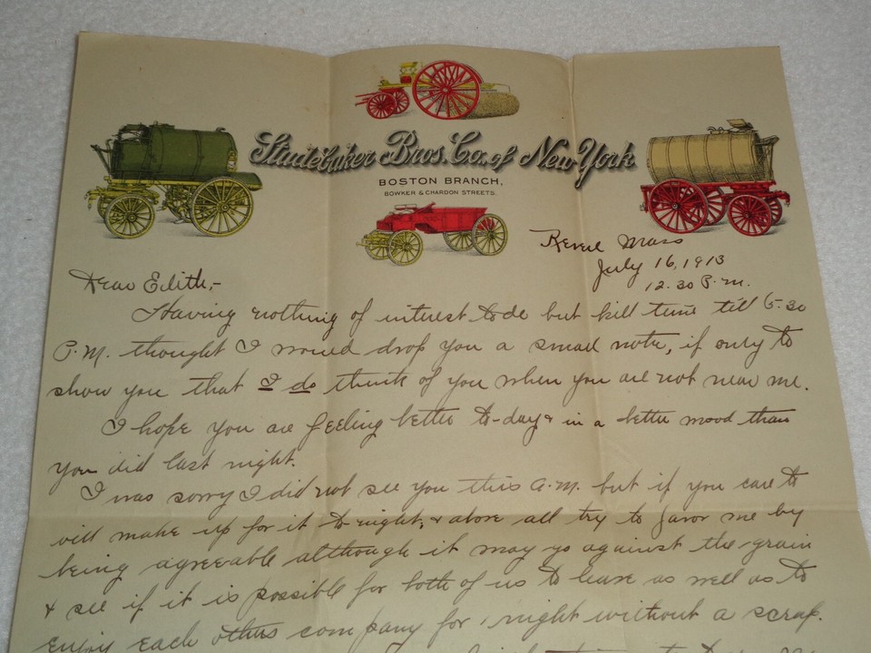 Studebaker Bros. Co of New York Boston Branch 1913 Rare Letterhead ...