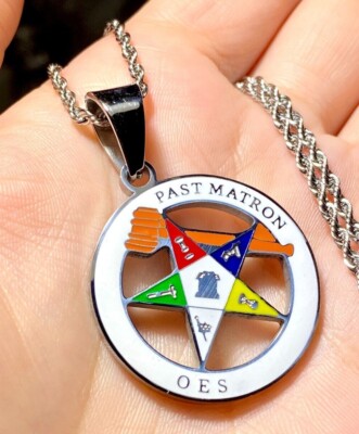 York Rite Star past Matron OES Masonic Emblem Silver Pendant Rope Chain ...