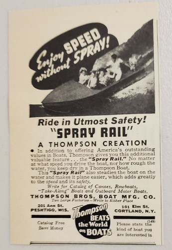 1946 Print Ad Thompson Bros Boats with Spray Rail Peshtigo,WI Cortland ...