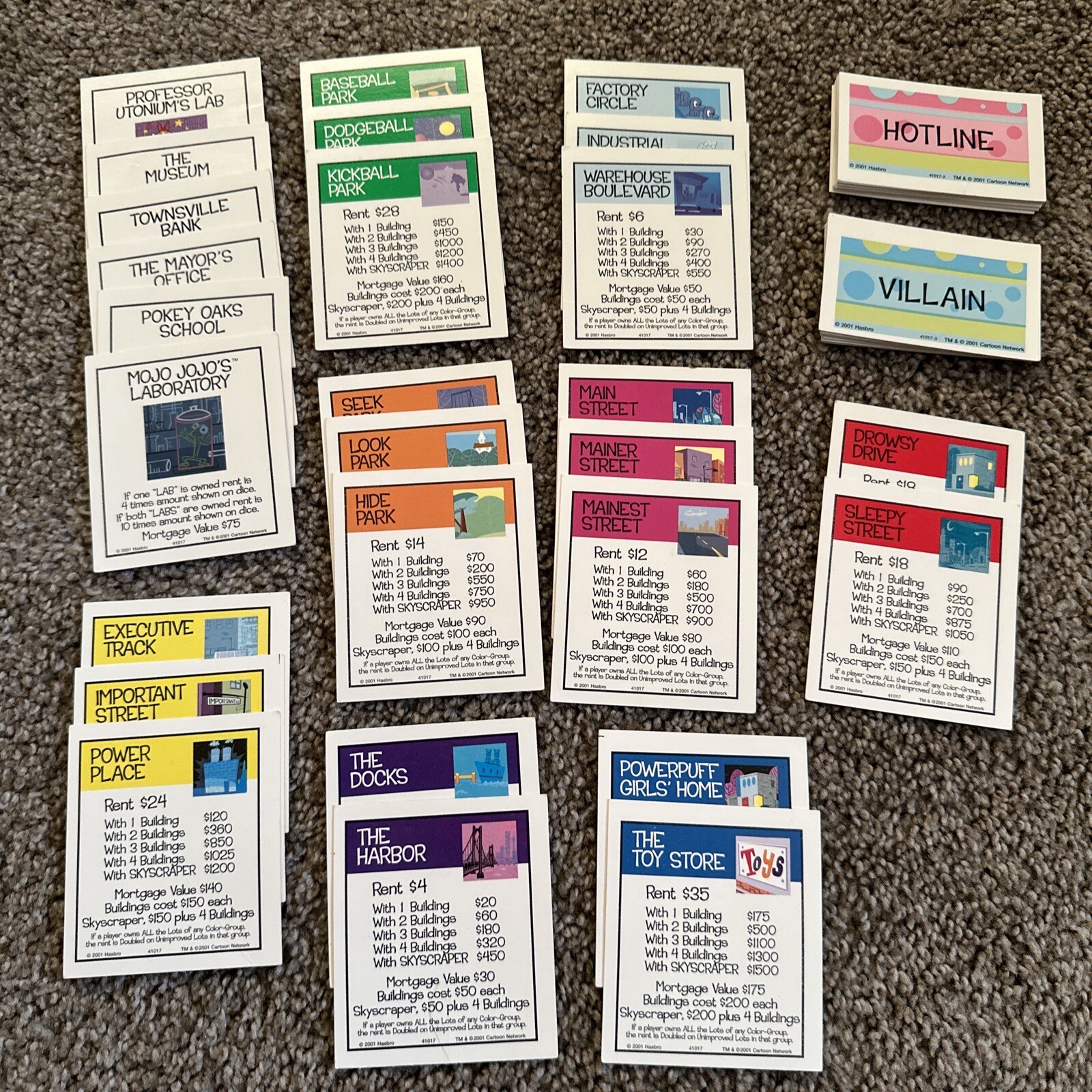 Monopoly 2001 Powerpuff Girls Deed Villain Hotline Cards - Missing 1 ...