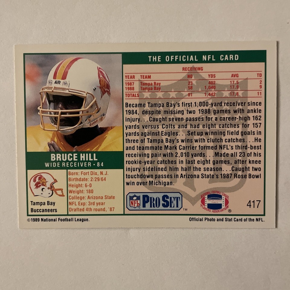 1989 Pro Set #417 Bruce Hill NFL Buccaneers | eBay