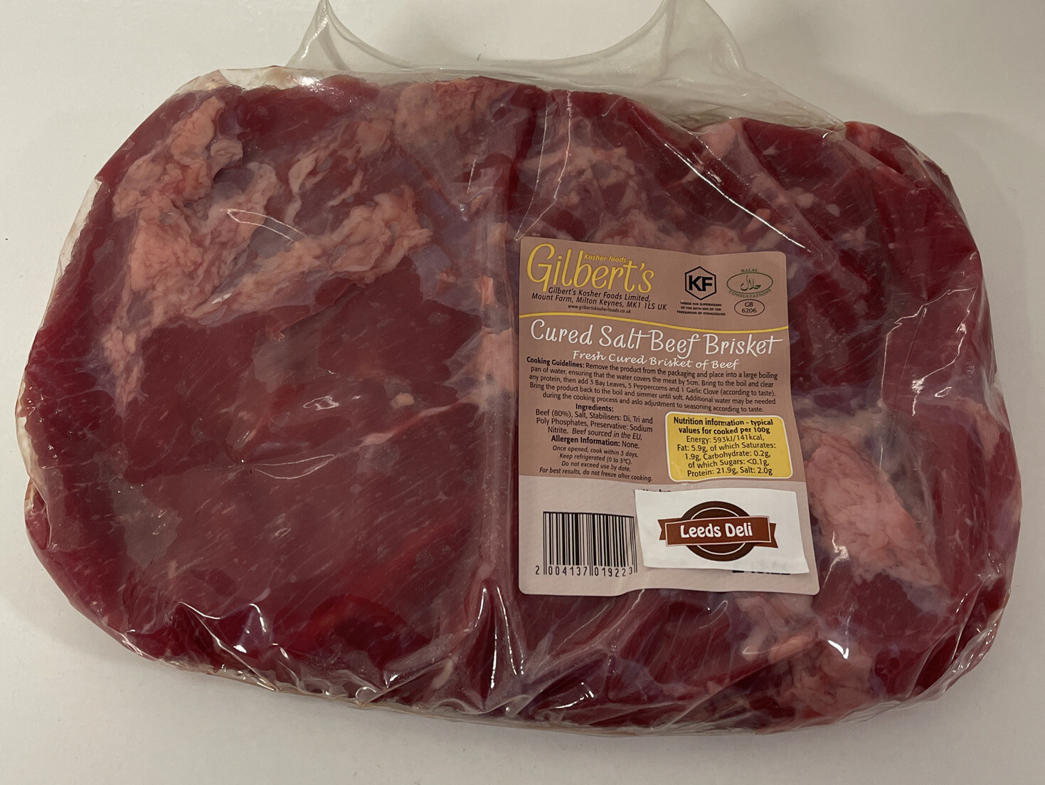 gilbert’s cured salt beef brisket joint 2.1kg approx , kosher , halal ...