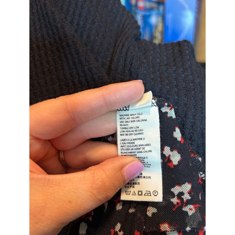 Free People Opposites Attract Black Waffle Knit Floral Mock Neck Mini ...