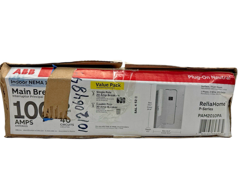 ABB 100A 20-Space 40-Circuit Main Breaker Indoor Panel Value Pack ...