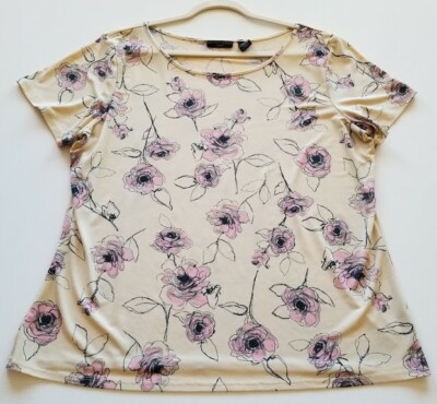 Apostrophe Blouse Womens 16W 18W Multicolor Floral Short Sleeve Crew ...