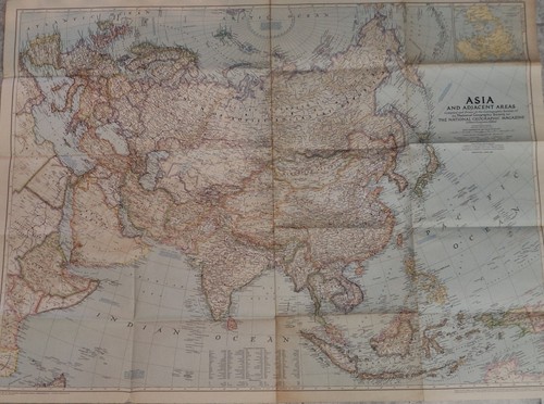 Vintage 1951 Nat'l Geographic Map Of Asia & Adjacent Areas 37"×28.5 ...