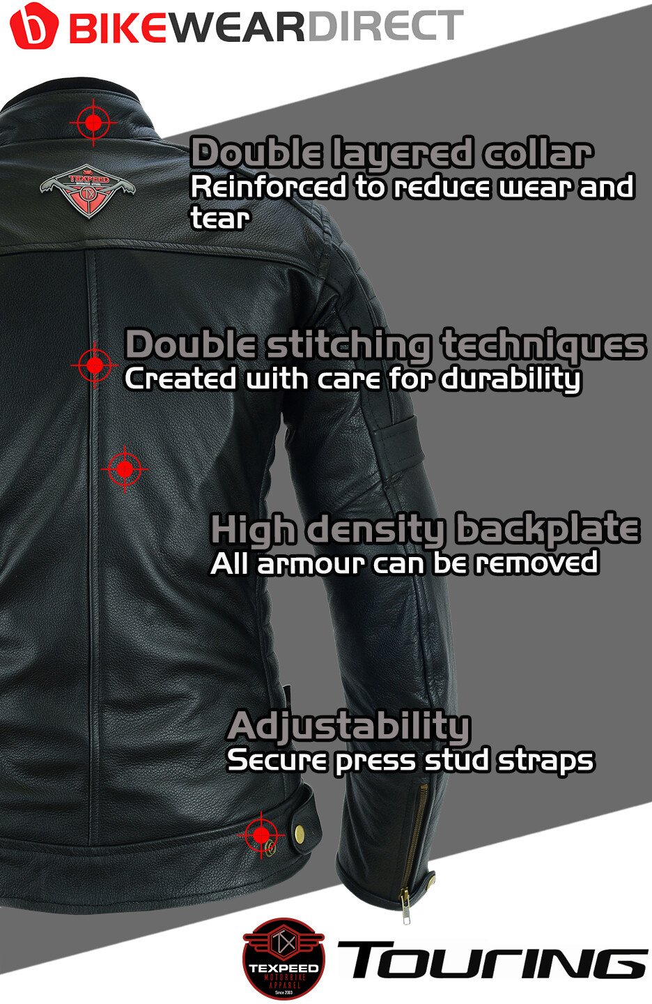 Leather Womens Motorbike Jacket With Armour Black Motorcycle Touring ...