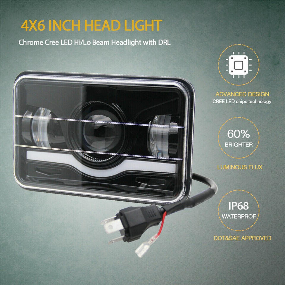 4PCS 4x6" INCH LED Headlights High Low Beam H4 For GMC C4500 C5500 2003 ...