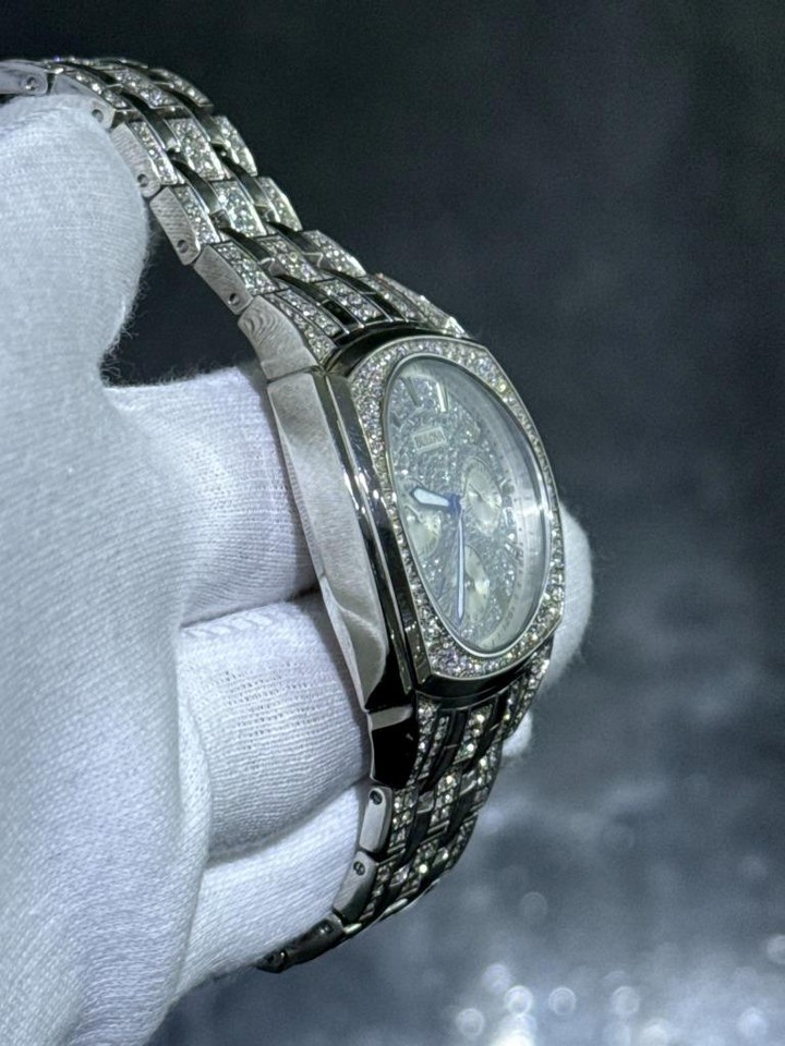 BULOVA Men's Iced Out Crystal Collection Phantom Silver Dial 40mm Watch ...