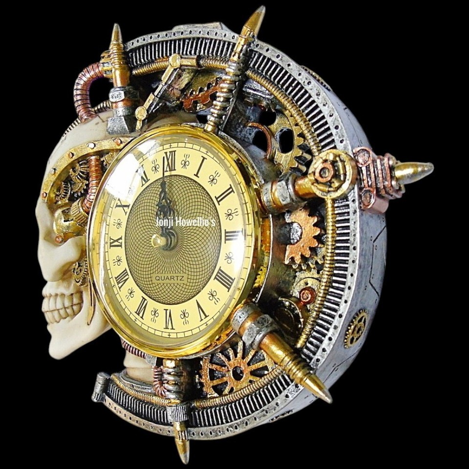 Steampunk Skull Wall Clock Gothic Ornament Sculpture Pagan Wiccan Home ...