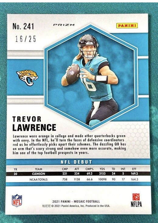 2021 Panini Mosaic Trevor Lawrence #241 Rookie 16/25 White Mosaic ...