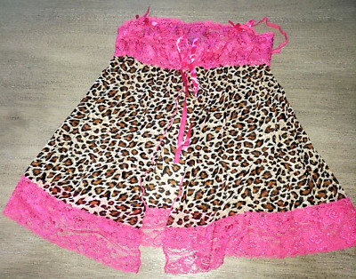 womens SEXY LEOPARD PRINT TEDDY HOT PINK TRIM one size SLEEP WEAR ...