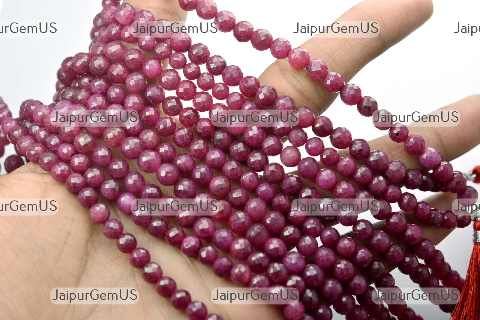9 Inch Strand Dyed Natural Ruby Faceted Round Shape Beads, Size-6mm ...
