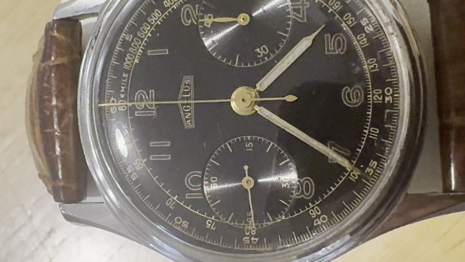 Vintage ANGELUS Chronograph SF215, Black Gilt Dial, Steel 38mm case ...