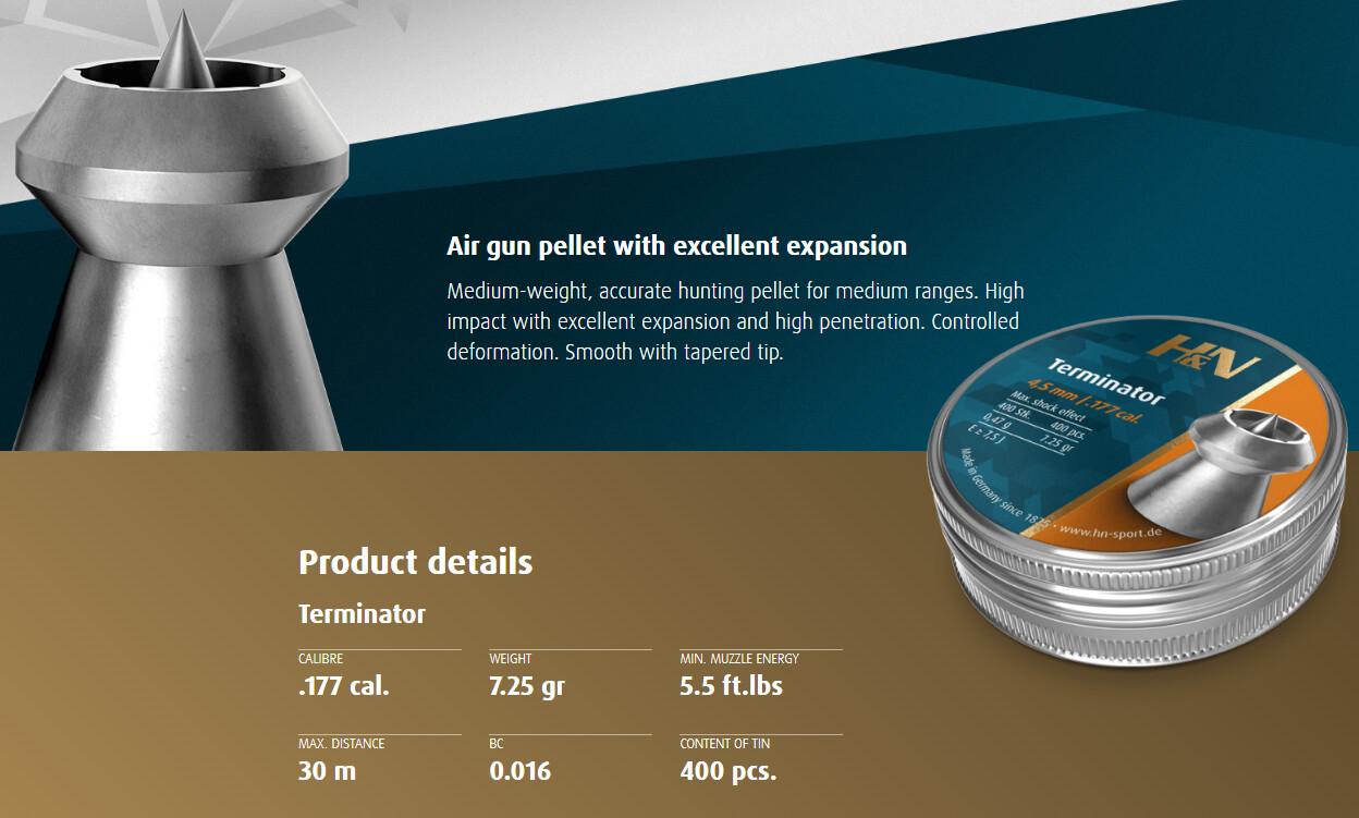 H&N Sport Terminator Hollowpoint Airgun Pellets - .177 & .22 Caliber ...