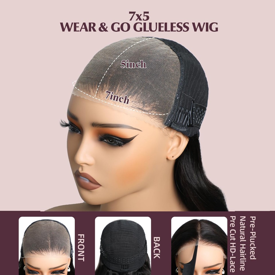 💥7x5 Body Wave Glueless Wigs Human Hair Pre Plucked Pre Cut HD Lace ...