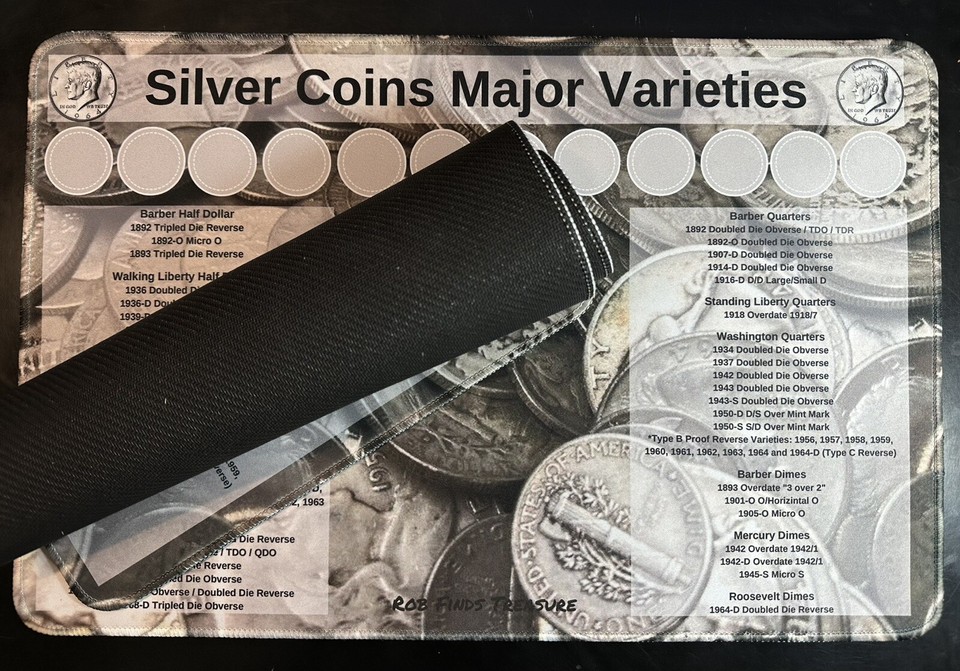 11" X 17" Silver Varieties Coin Hunting Mat - Rubber Backed and Safe ...