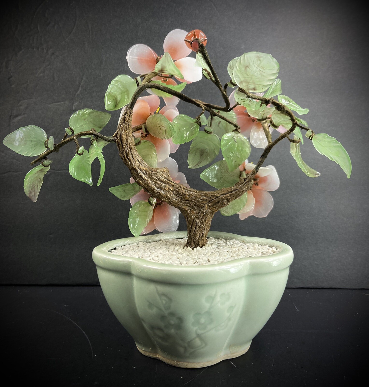 Vintage Jade Glass Bonsai Tree Cherry Blossom Celadon Color Pot | eBay