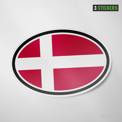Denmark Oval Flag Sticker 3 Pack Vinyl Decal Car Auto Window Copenhagen ...